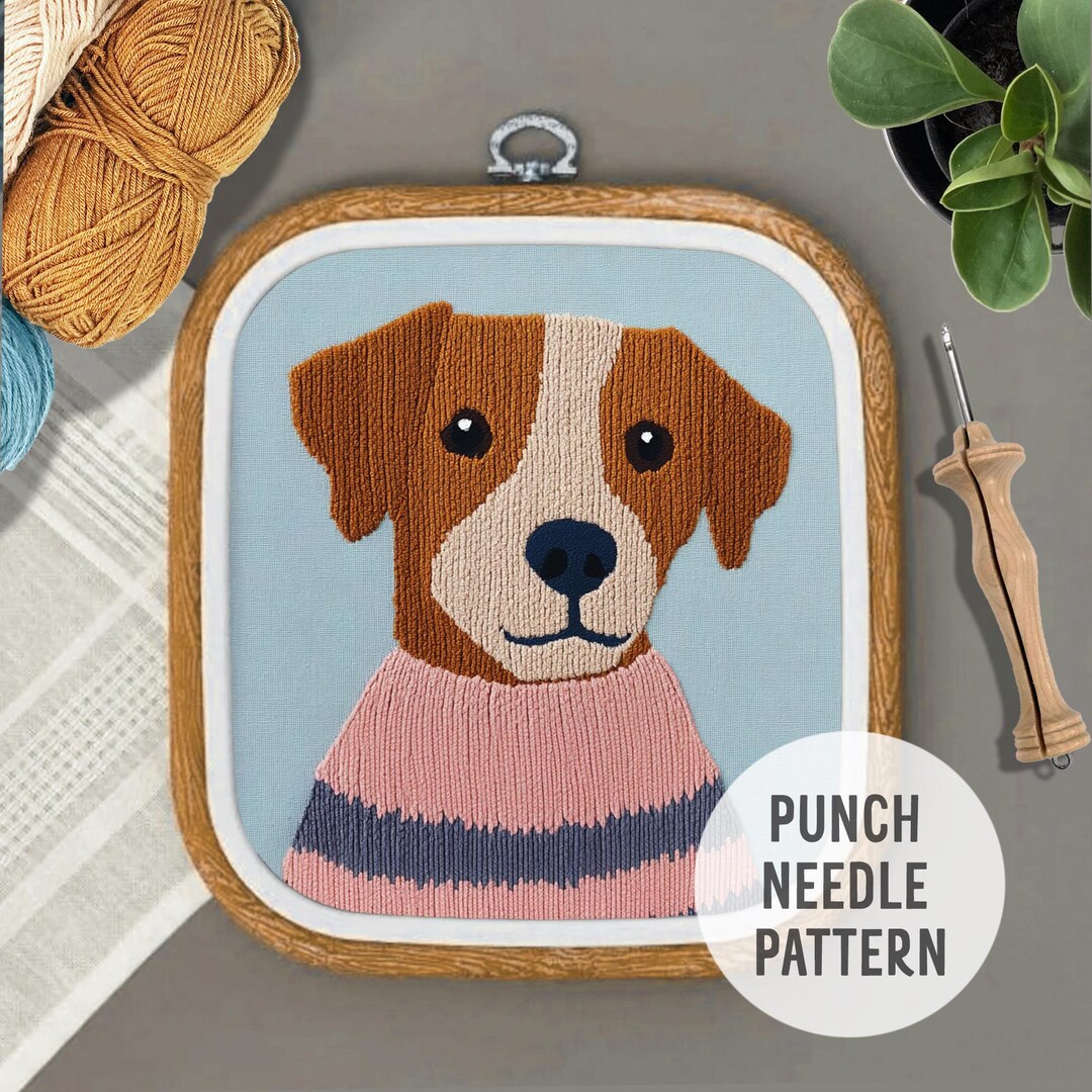Adorable Dog Punch Needle Template, Animal Embroidery Pattern, Dog ...