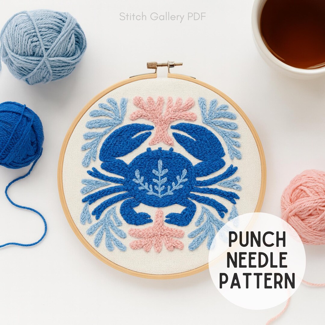 Coastal Crab Punch Needle Pattern, Digital Yarn Wall Decor PDF, Ocean ...