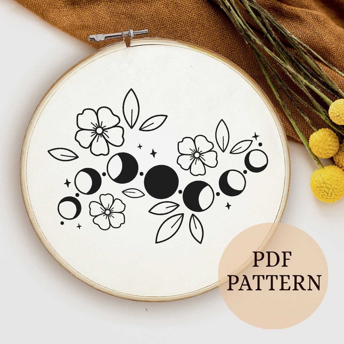 Moon Phases Hand Embroidery Pattern: Whimsical Celestial Design, Hoop ...