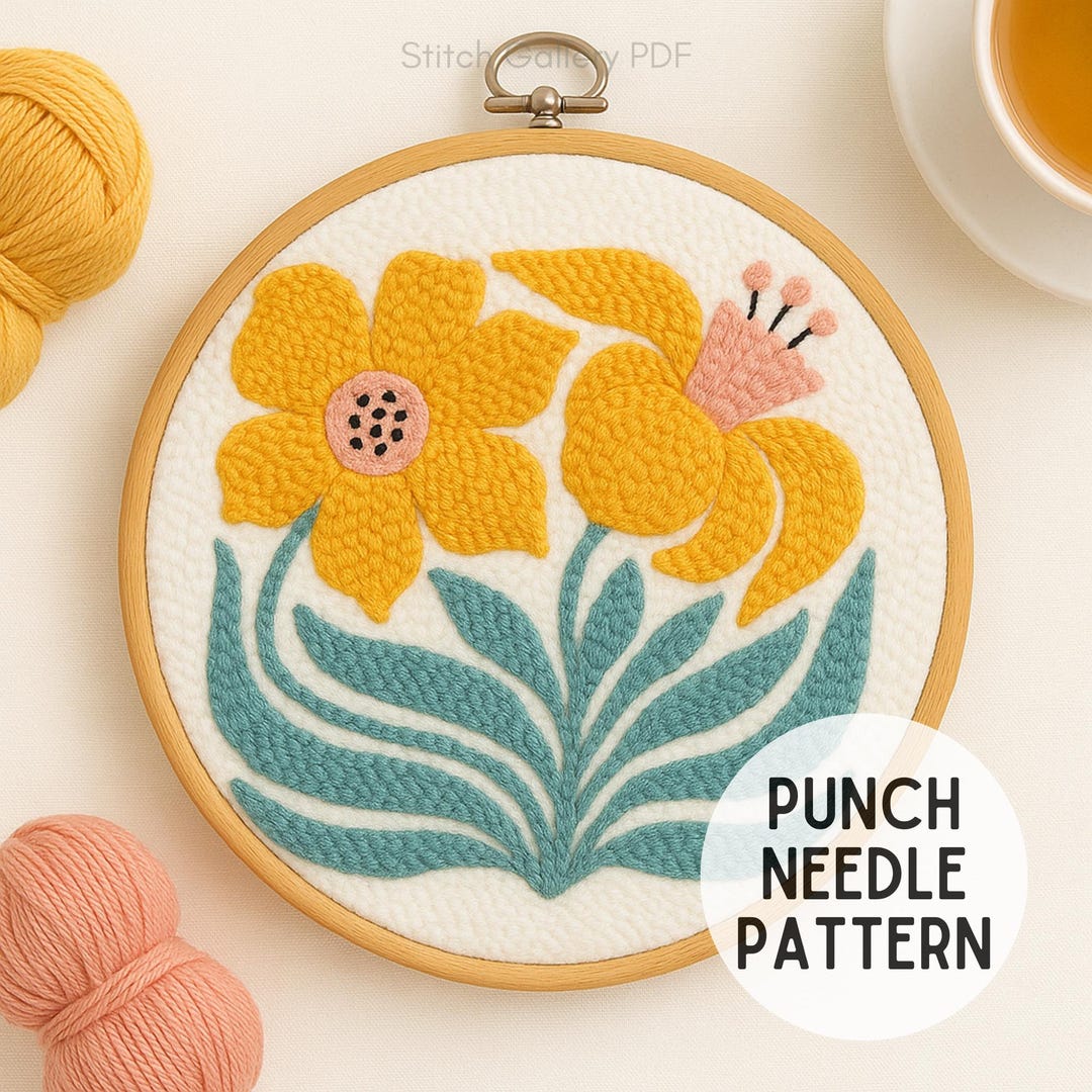 Naive Floral Punch Needle Pattern PDF Digital Design Hoop Wall Art Yarn ...