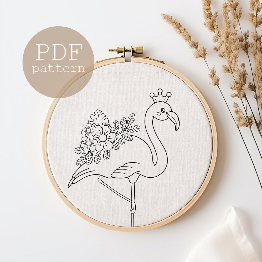 Floral Flamingo Hand Embroidery Pattern: Beginner Friendly (PDF Pattern ...