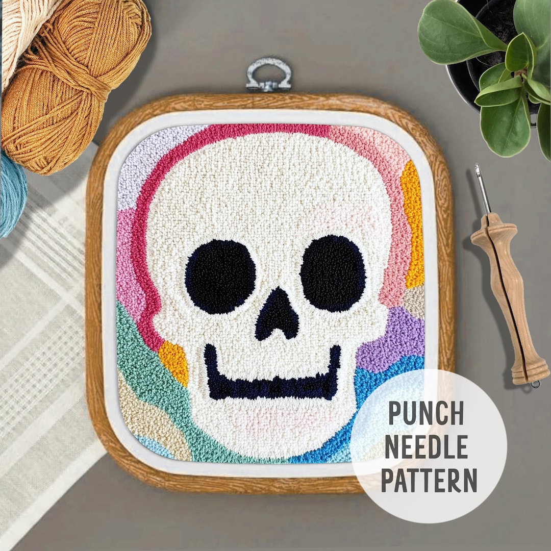 Skull Punch Needle Pattern, DIY Embroidery Pattern, Boho Embroidery ...