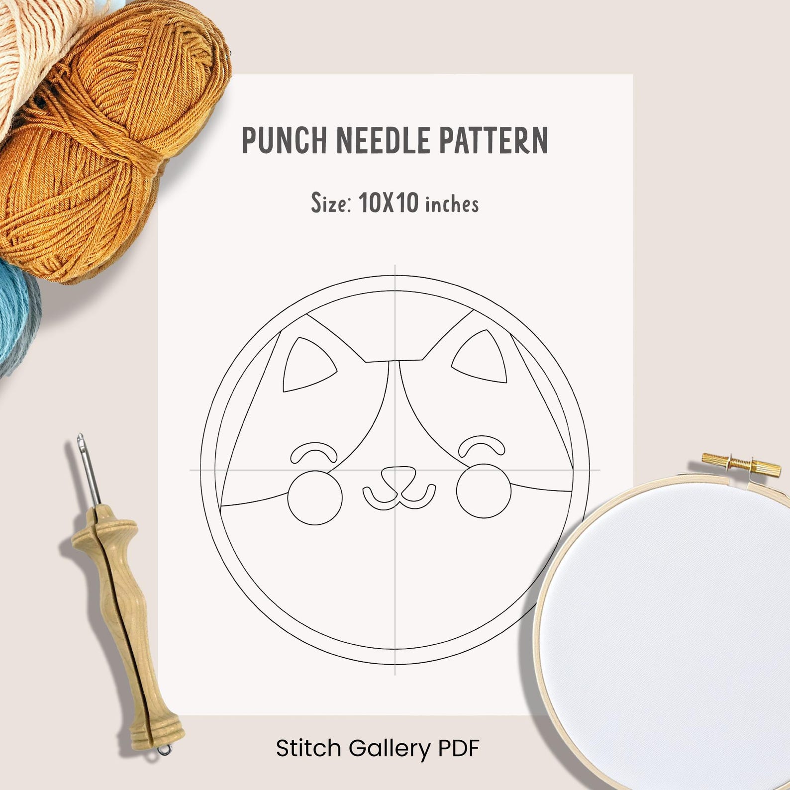 Cat Punch Needle Coaster Pattern: DIY Animal Embroidery (PDF Download ...
