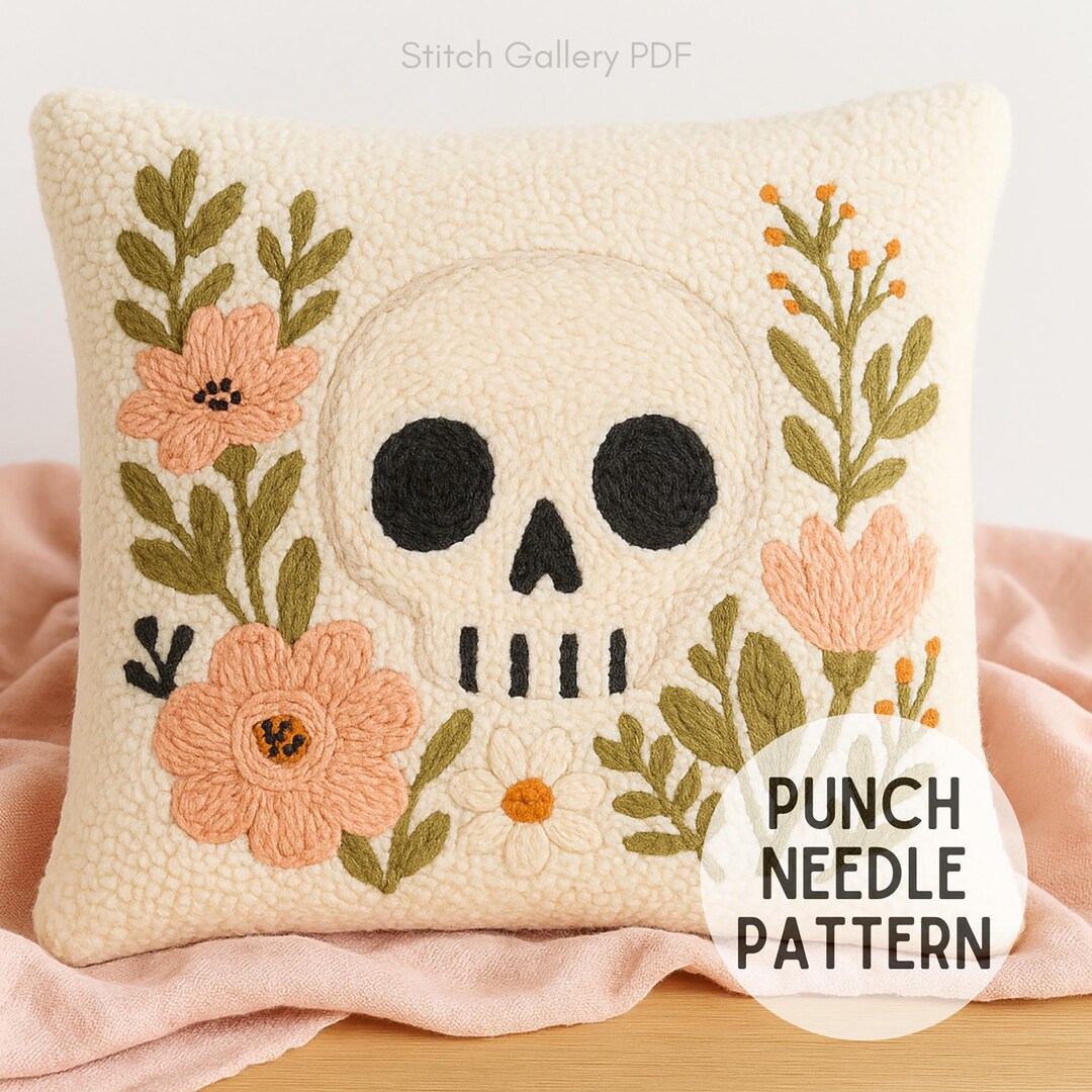 Autumn Skull Punch Needle Pattern: DIY Embroidery Craft (PDF Download ...