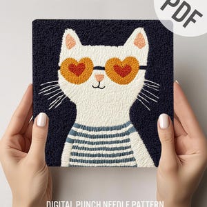 Modern Punch Needle Pattern,cat Punch Needle Pattern, Cat Lovers Gift, Animal Punch Needle ...