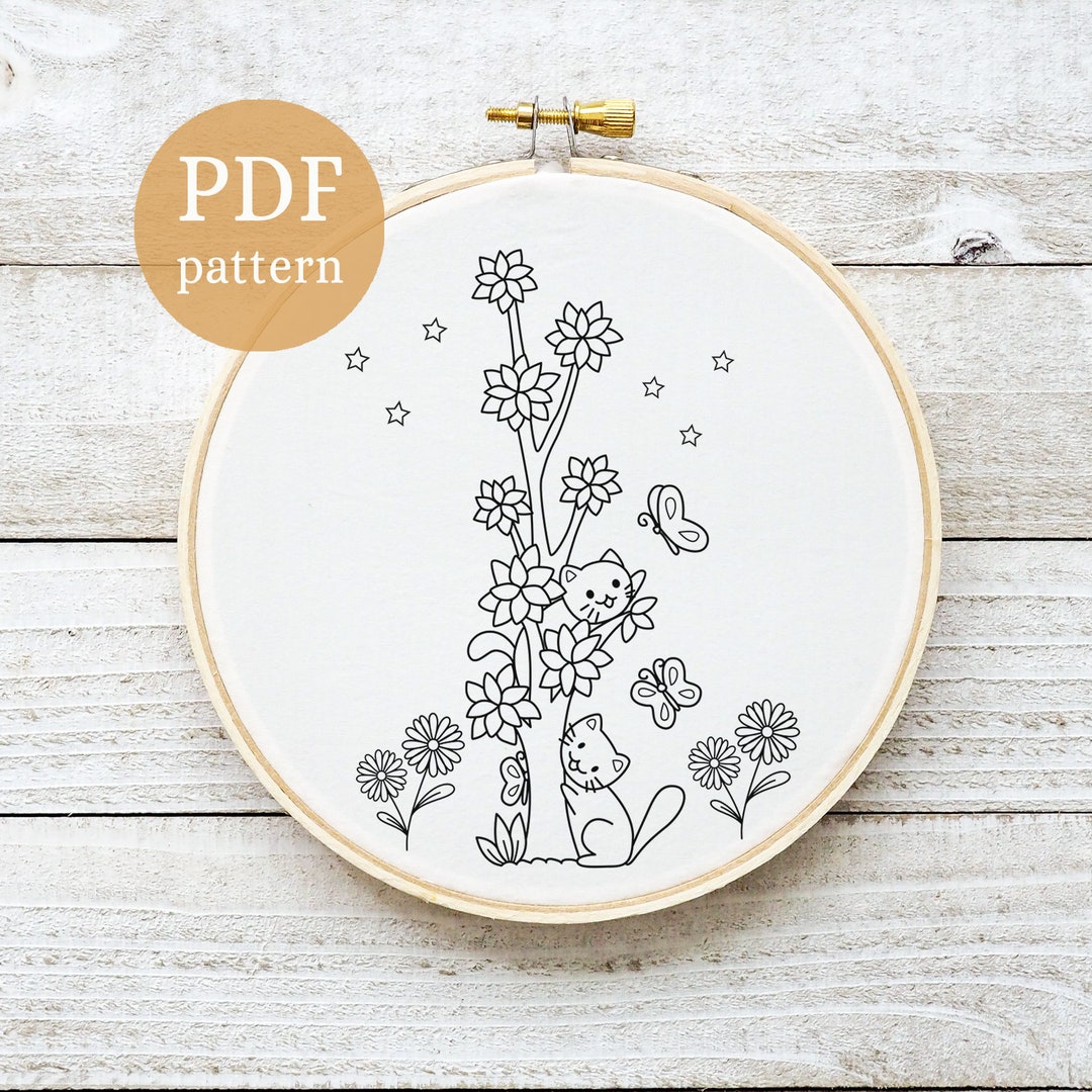 Cute Cats Hand Embroidery Patterns Butterfly Hand - Etsy