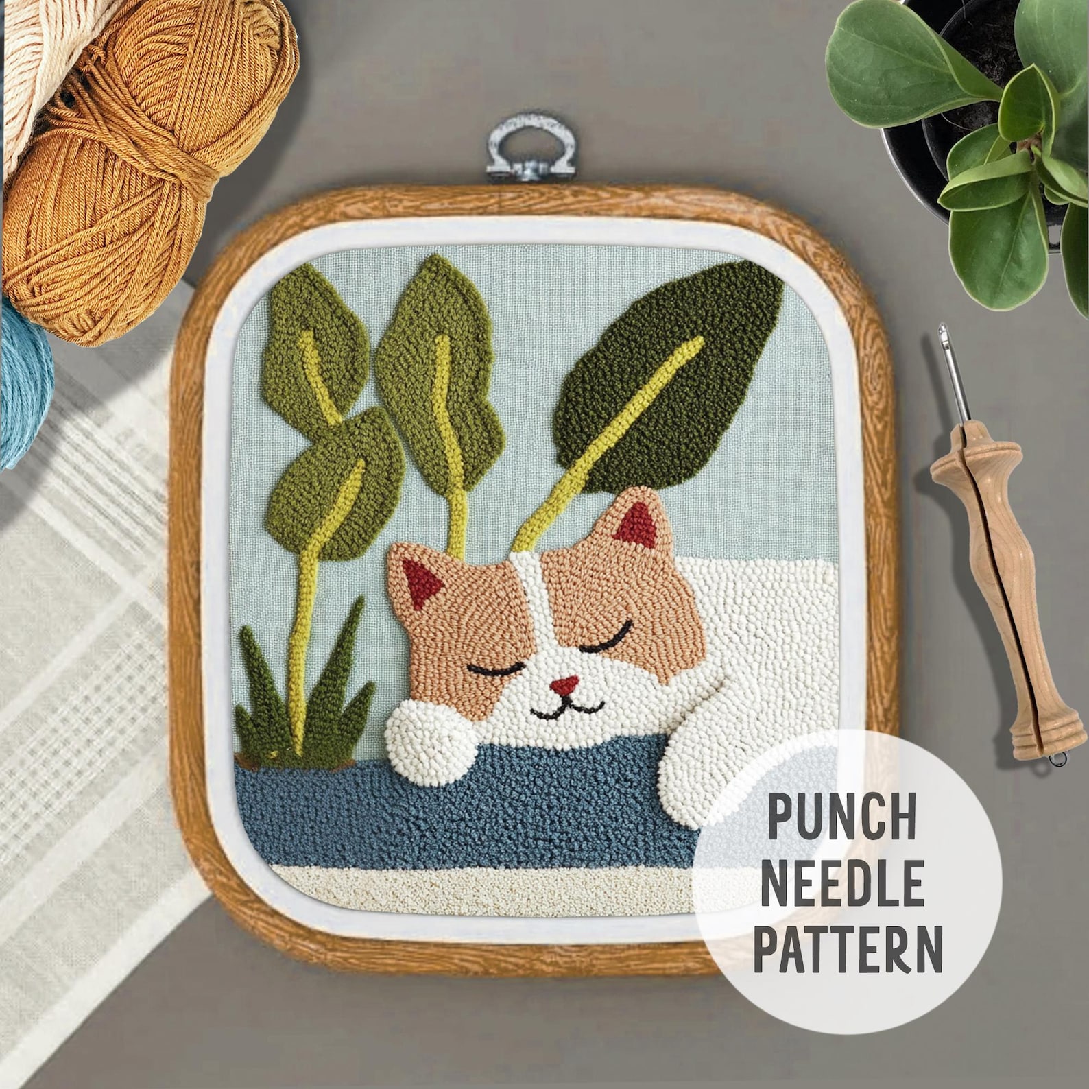 Sleeping Cat Punch Needle Pattern: DIY Home Decor, Cats Lover Gift (PDF ...