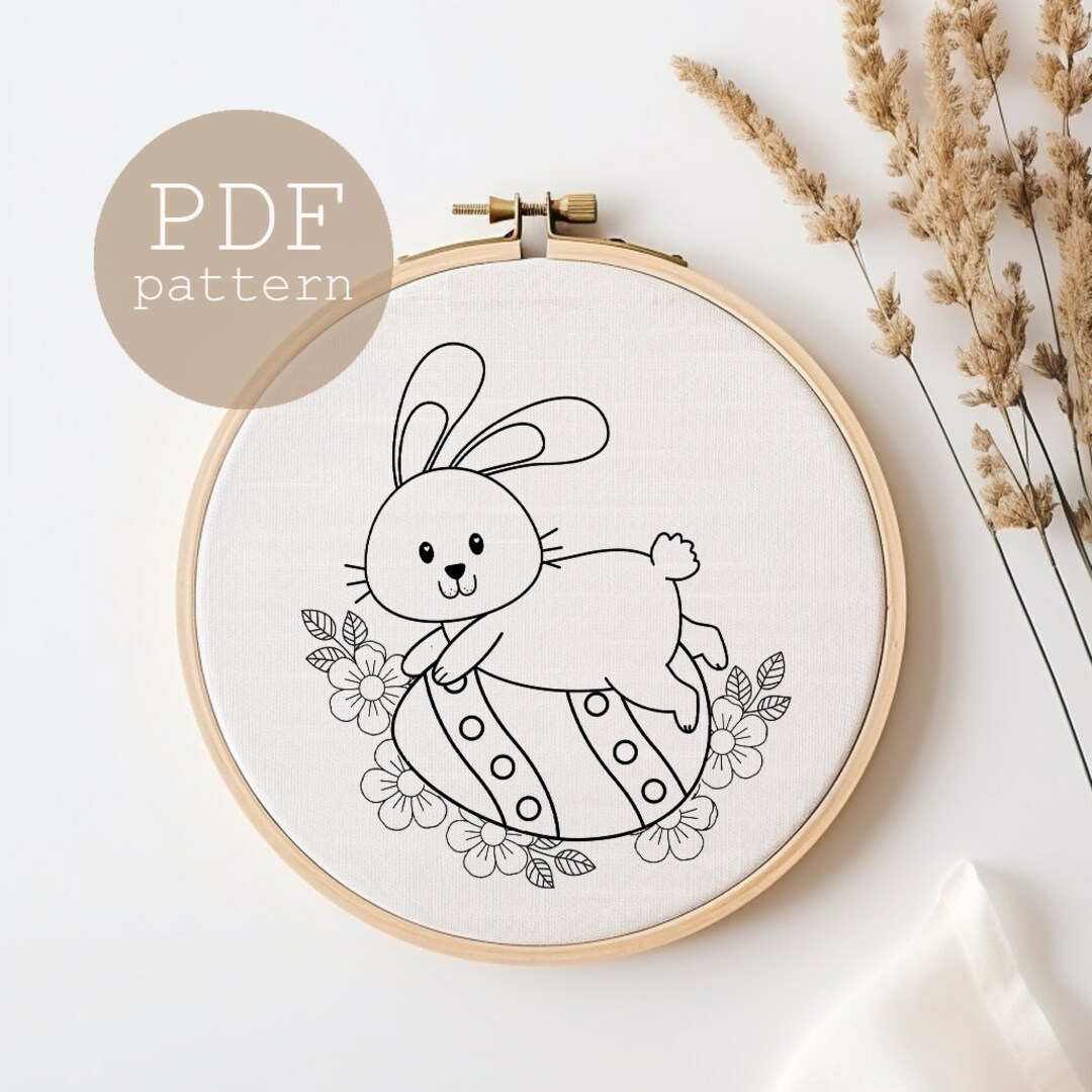 Floral Bunny Hand Embroidery Pattern: Easter Egg Design (PDF Digital ...
