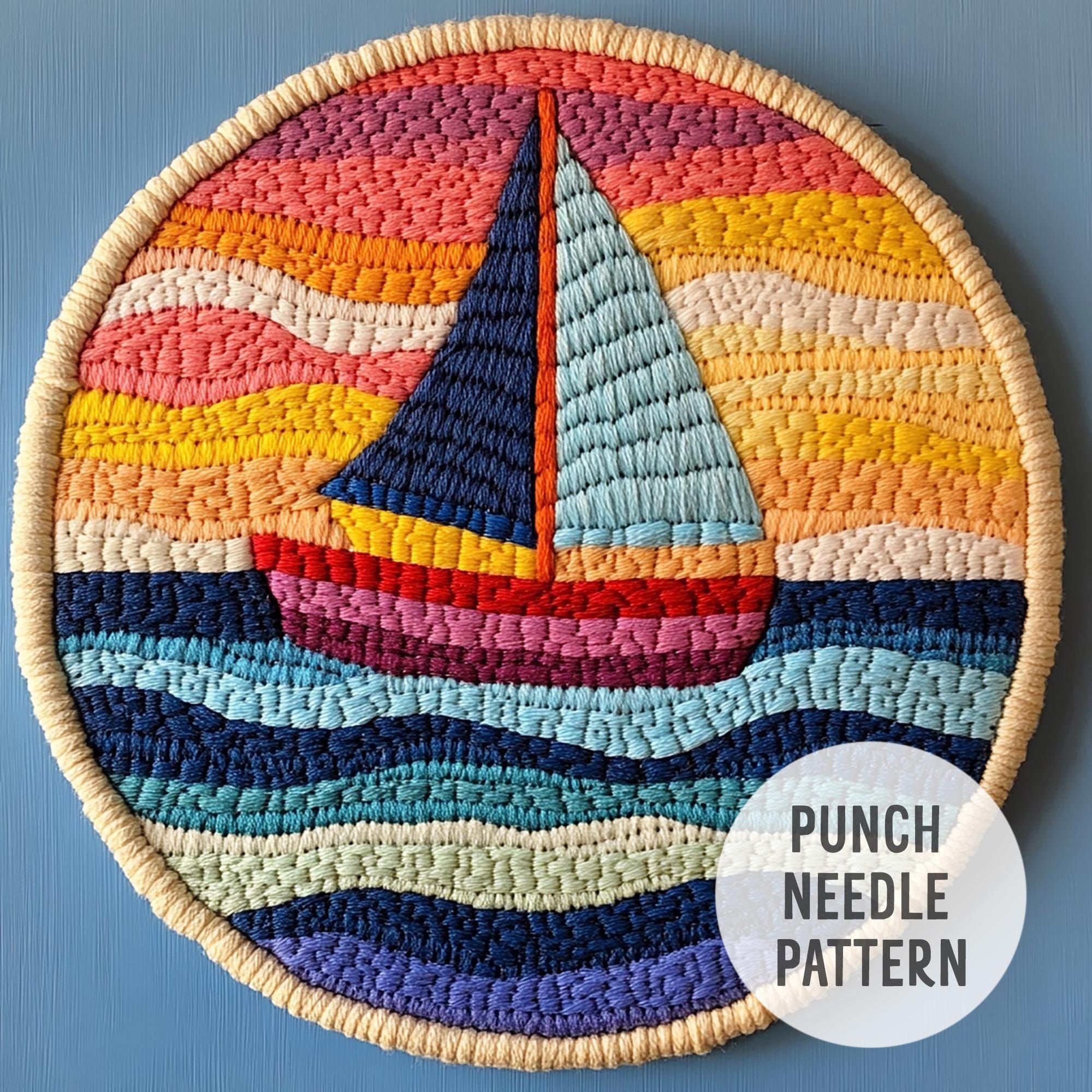 Boat Landscape Punch Needle Pattern: Beginner Mug Rug Design (PDF ...