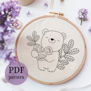 Bear Embroidery Pattern, Hand Embroidery Pattern, Bear Embroidery ...