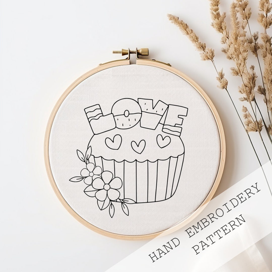 Cupcake 'love' Embroidery Pattern: Sweet Stitches DIY (digital Download ...
