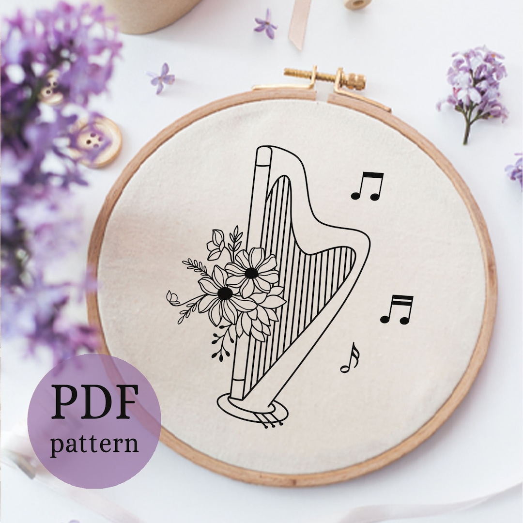 Harp Embroidery Pattern Music Embroidery Pattern Music Lifts - Etsy