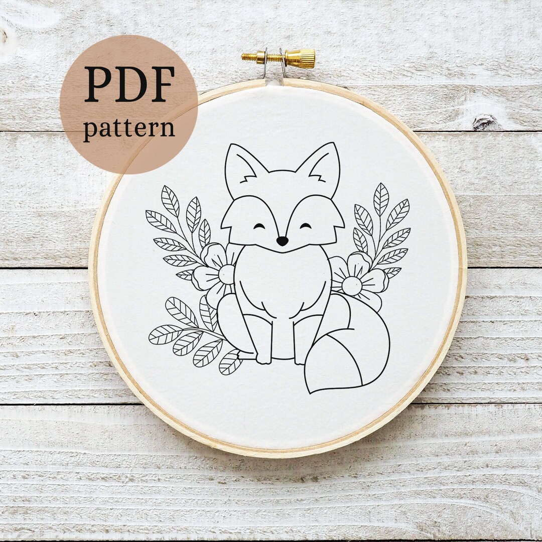 Fox Embroidery Pattern Fox and Flower Hand Embroidery - Etsy
