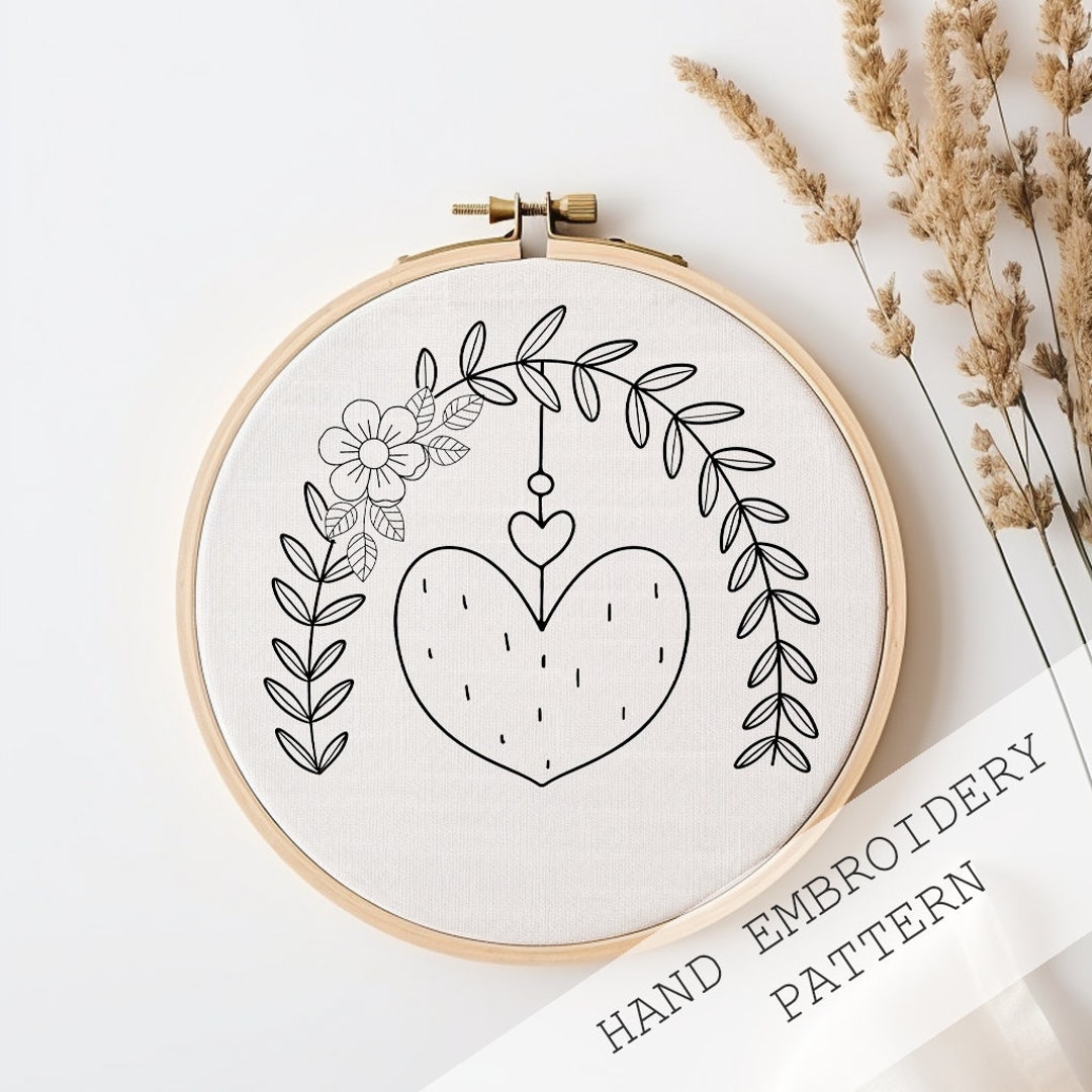 Floral Heart Hand Embroidery Pattern: Rainbow Template, Hoop Art (PDF ...