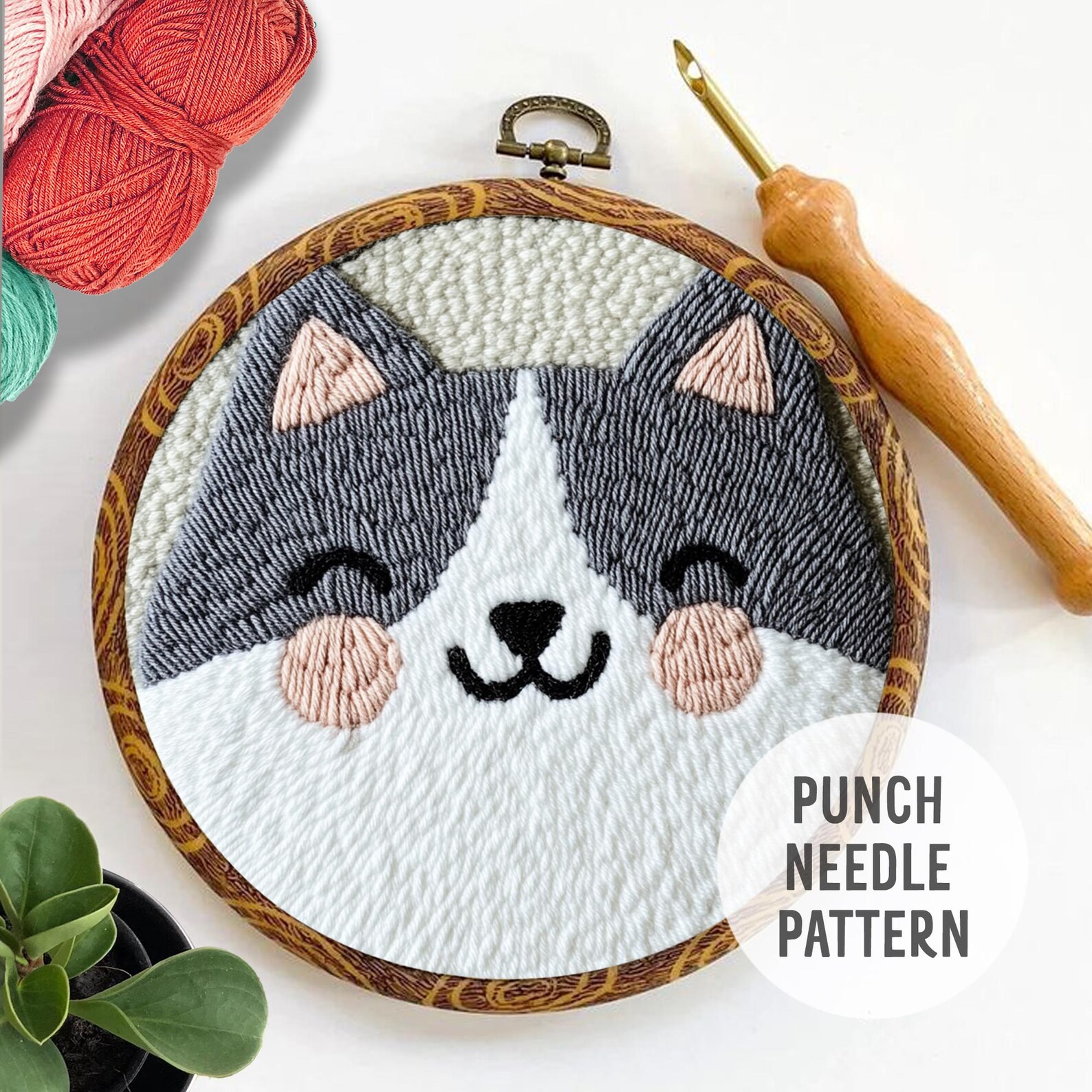 Cat Punch Needle Coaster Pattern: DIY Animal Embroidery (PDF Download ...
