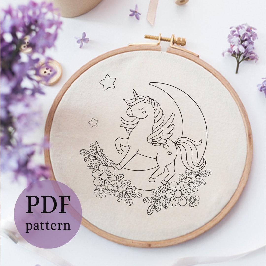 Rainbow Unicorn Embroidery Pattern: Floral Hoop Art, Easy Craft (PDF ...