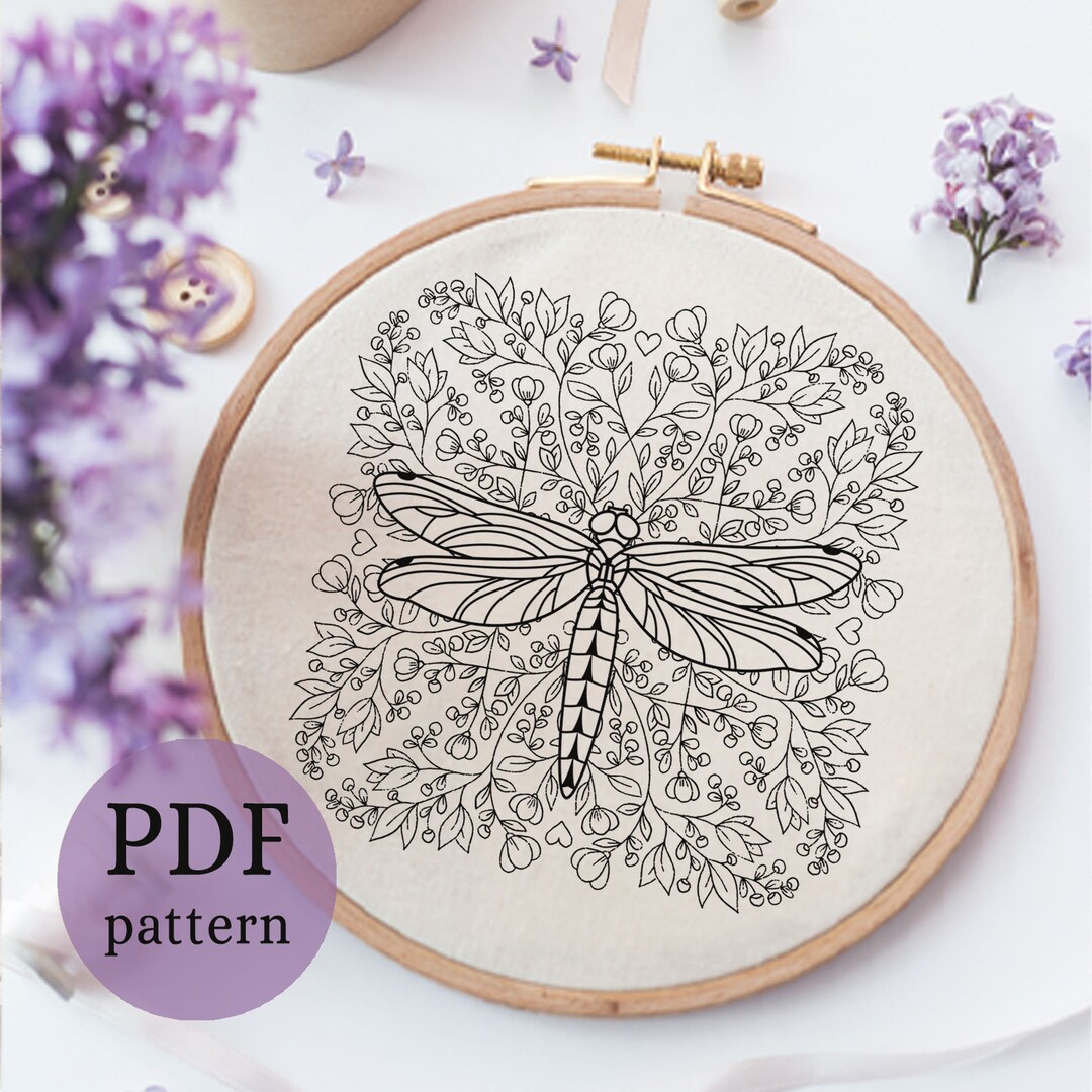 Feminine Dragonfly Embroidery Pattern Download, Insect Embroidery ...