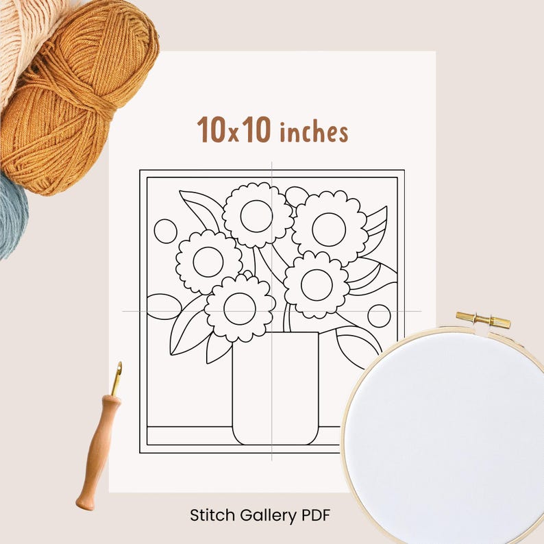 Sunflower Punch Needle Pattern: Floral Vase Wall Art, Home Decor (PDF ...