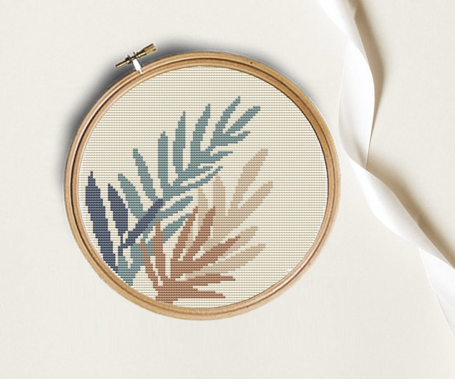 Abstract Leaves Cross Stitch Patterncontemporary Cross - Etsy