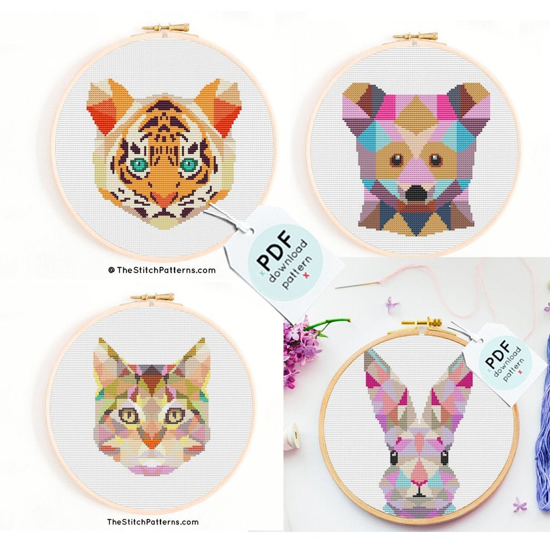 SET OF 4 Animals Cross Stitch, Printable Pdf Pattern, Cross Stitch ...