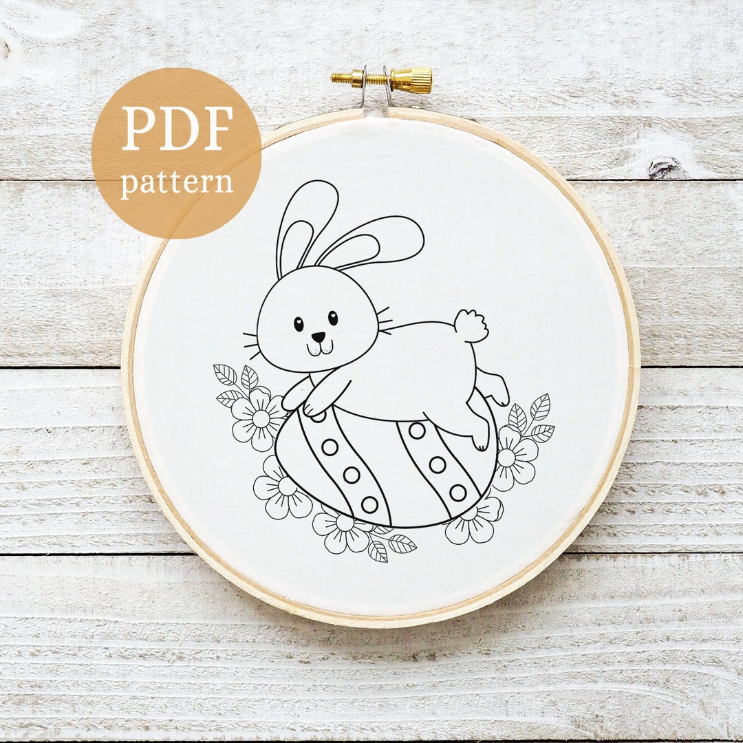 Floral Bunny Hand Embroidery Pattern Easter Bunny Embroidery - Etsy