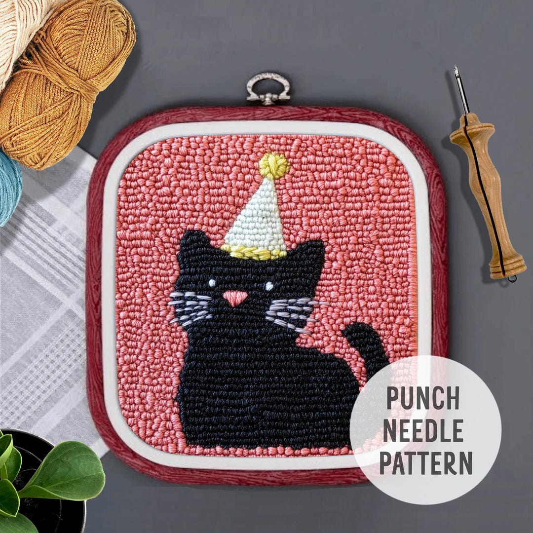 Festive Cat Punch Needle, Printable Pattern, Needle Arts Craft ...
