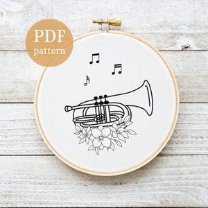 Trumpet Embroidery Pattern, Instant PDF Download, Music Embroidery ...