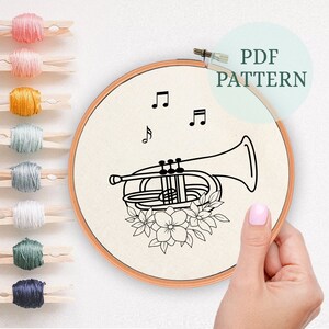 Trumpet Embroidery Pattern, Instant PDF Download, Music Embroidery ...
