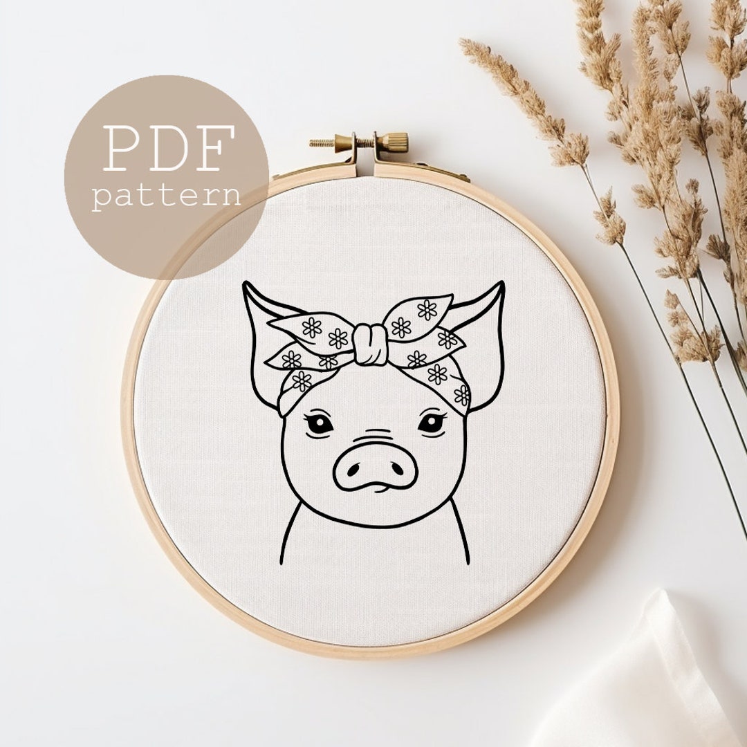 Pig Flowers Embroidery Pattern, Cute Pig Embroidery, Cute Piggy Pattern ...