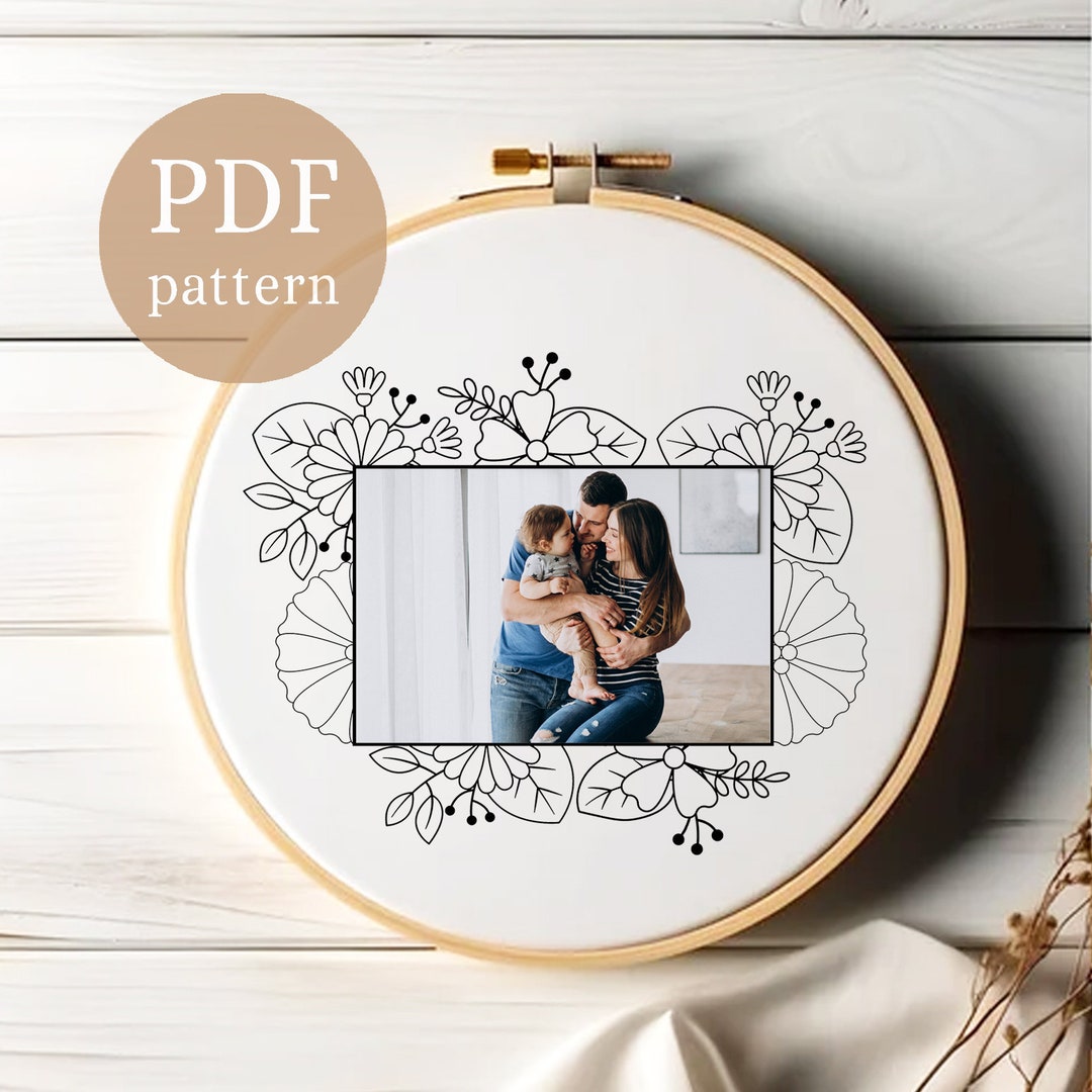 Photo Frame Embroidery Pattern: DIY 4x6 Floral Design (PDF Template) - Etsy