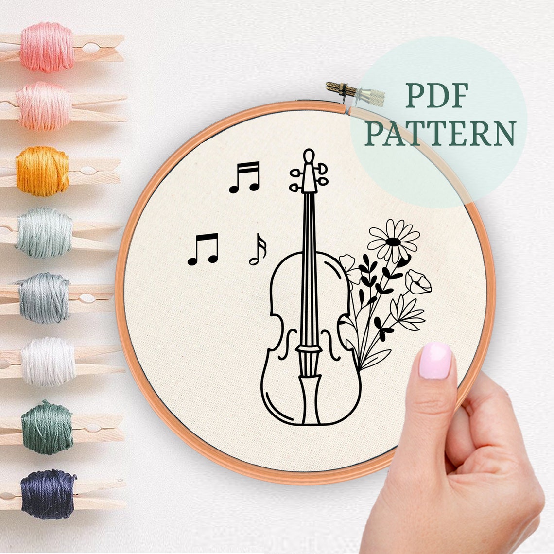 Violin Embroidery Pattern Violin Flower Embroidery Musical - Etsy