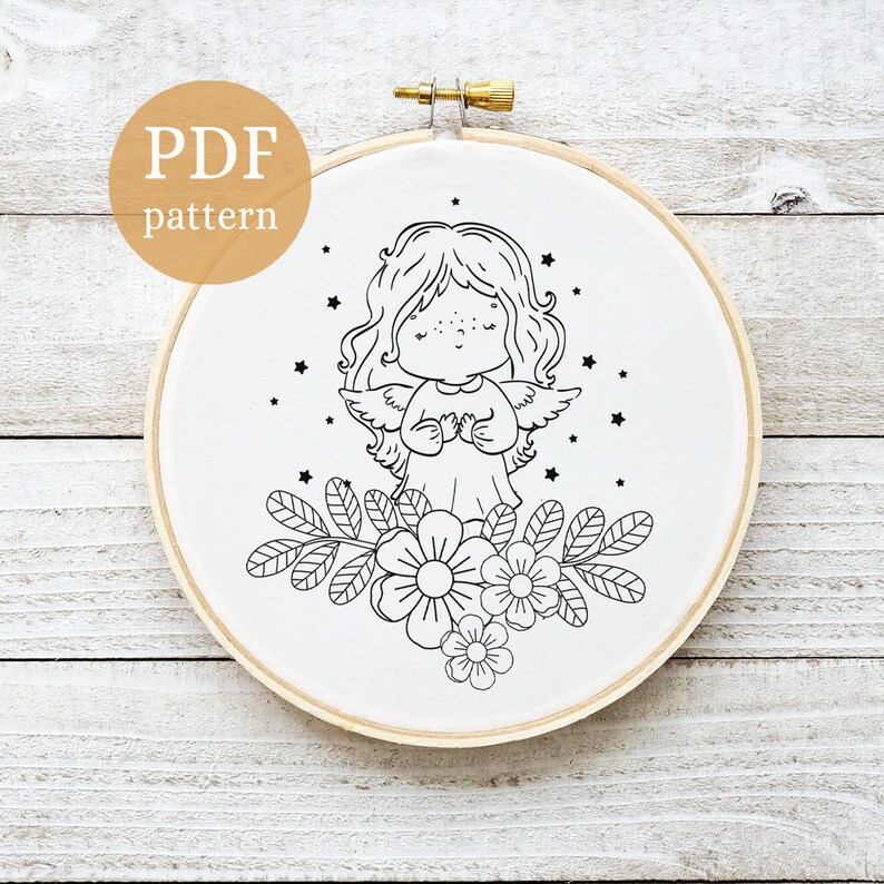 Hand Embroidery Pattern PDF Hoop Art Cute Angel Embroidery - Etsy