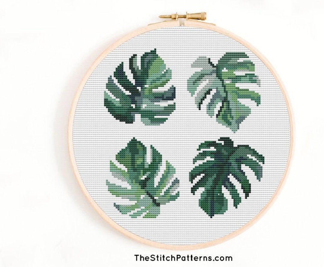 Monstera Leaf Cross Stitch Pattern: Modern Botanical Chart (PDF) - Etsy