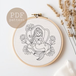 Mermaid Embroidery Pattern, DIY Embroidery, Nautical Hand Embroidery ...