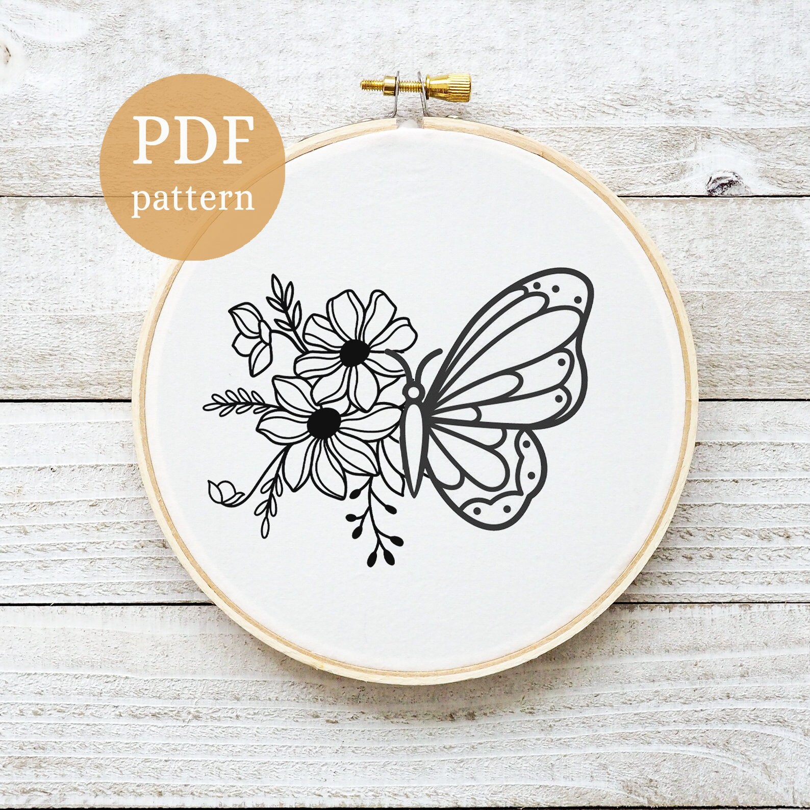Butterfly Embroidery Pattern Flower Hand Embroidery Flower - Etsy