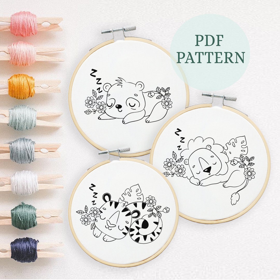 Set of 3 Safari Hand Embroidery Patterns Newborn Gift - Etsy