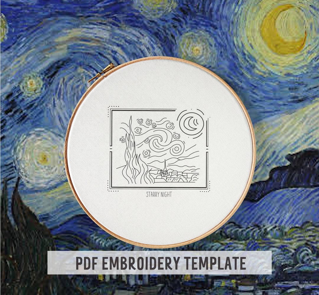 Starry Night Embroidery Pattern: Famous Art Template (PDF) - Etsy