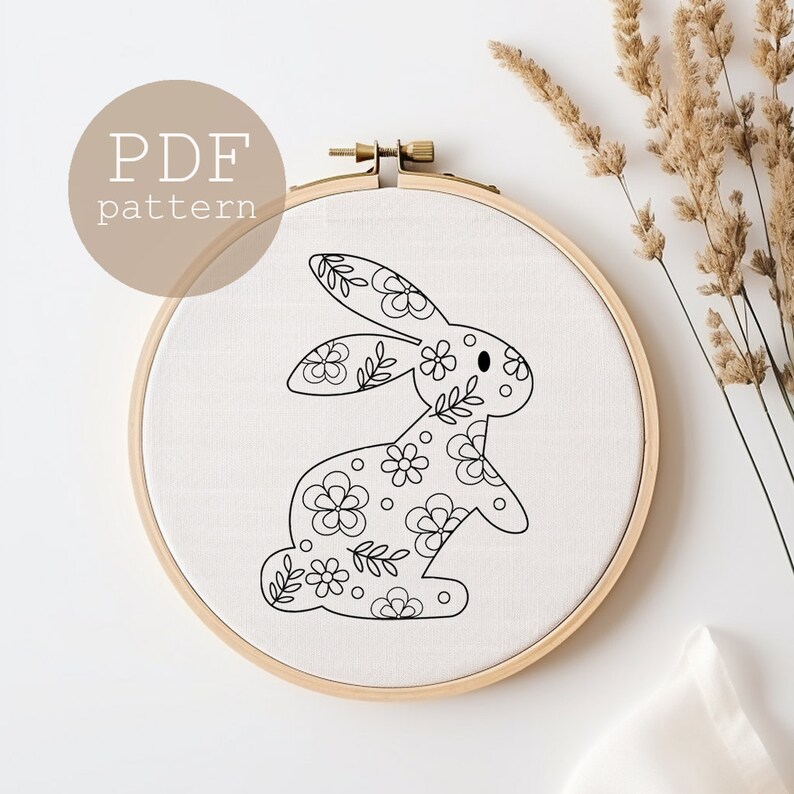 Floral Bunny Embroidery Pattern: DIY Easter Hoop Art (PDF Digital ...