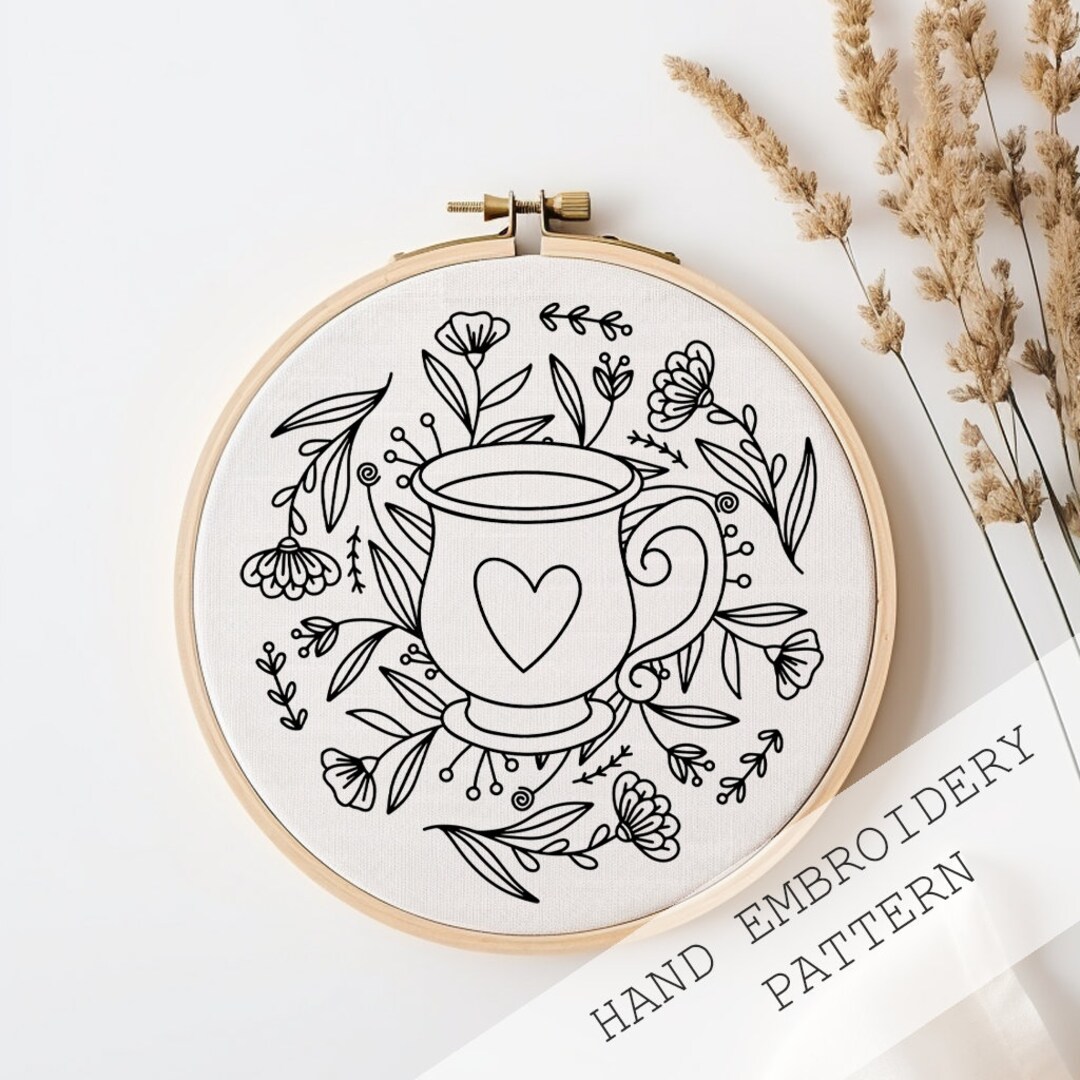 Teacup Embroidery Pattern, Coffee Time Design, Embroidery Template,diy ...