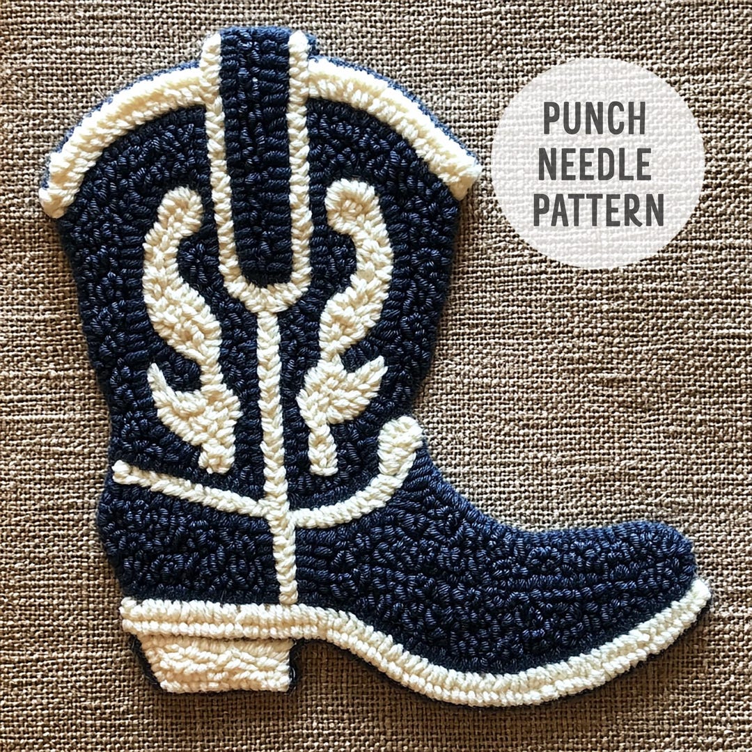 Punch Needle Cowgirl Cowboy Boot, Punch Needle Wall Hanging, Tufted ...
