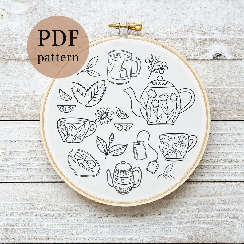 Tea Time Embroidery Pattern Tea Party Embroidery Tea Cup - Etsy