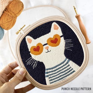Modern Punch Needle Pattern,cat Punch Needle Pattern, Cat Lovers Gift, Animal Punch Needle ...