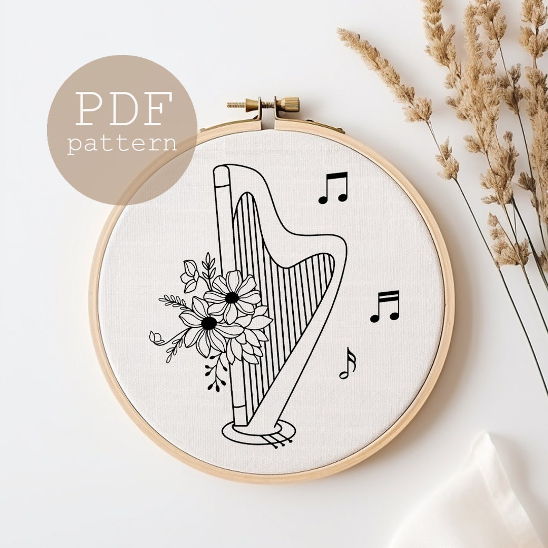 Harp Embroidery Pattern, Music Embroidery Pattern, Music Lifts the ...