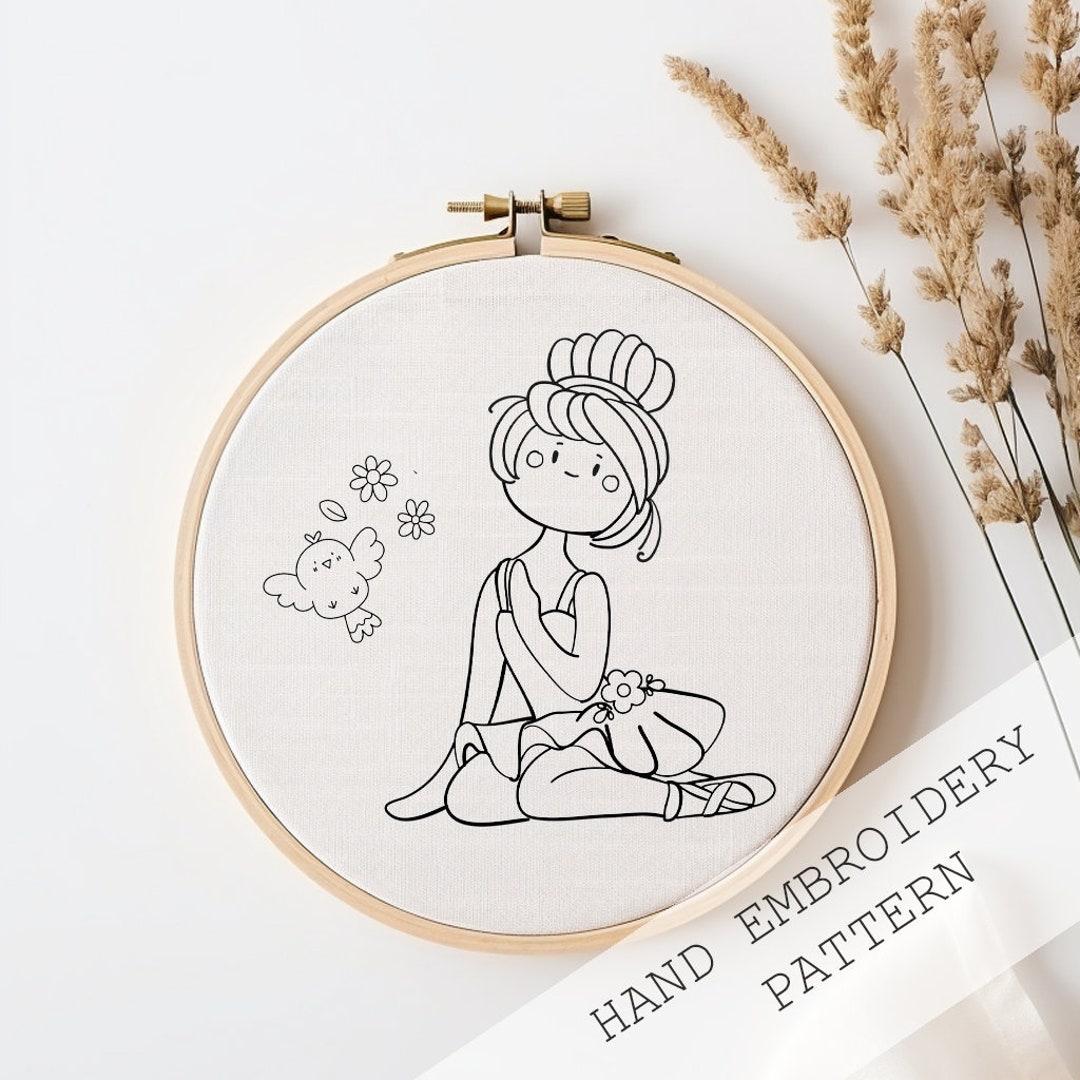 Girl Embroidery Pattern, Ballerina Embroidery Design, Hand Embroidery ...