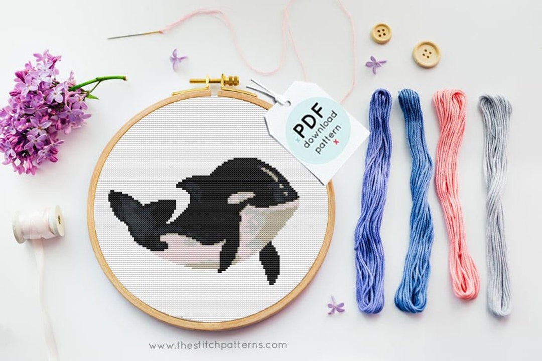 Orca Whale Cross Stitch Pattern, Ocean Embroidery (PDF Pattern) - Etsy