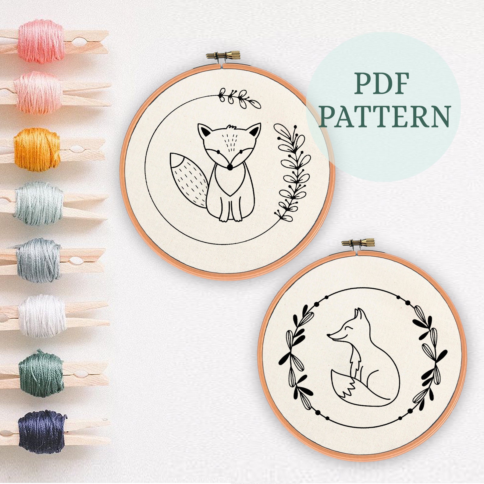 Set of Fox Pattern Pdf Pattern Fox Friend Floral Fox - Etsy