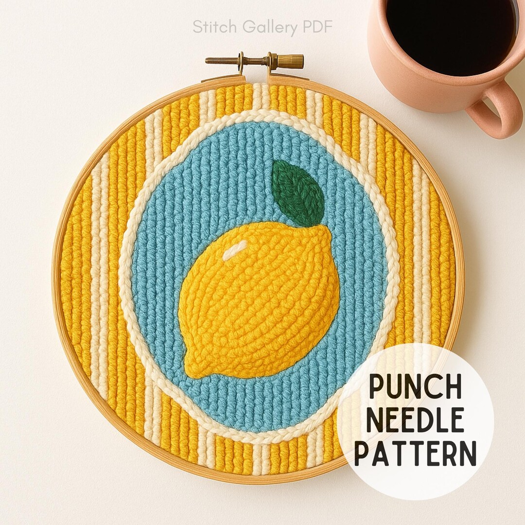 Citrus Lemon Punch Needle Pattern, Modern Yarn Craft, Needlework (PDF ...