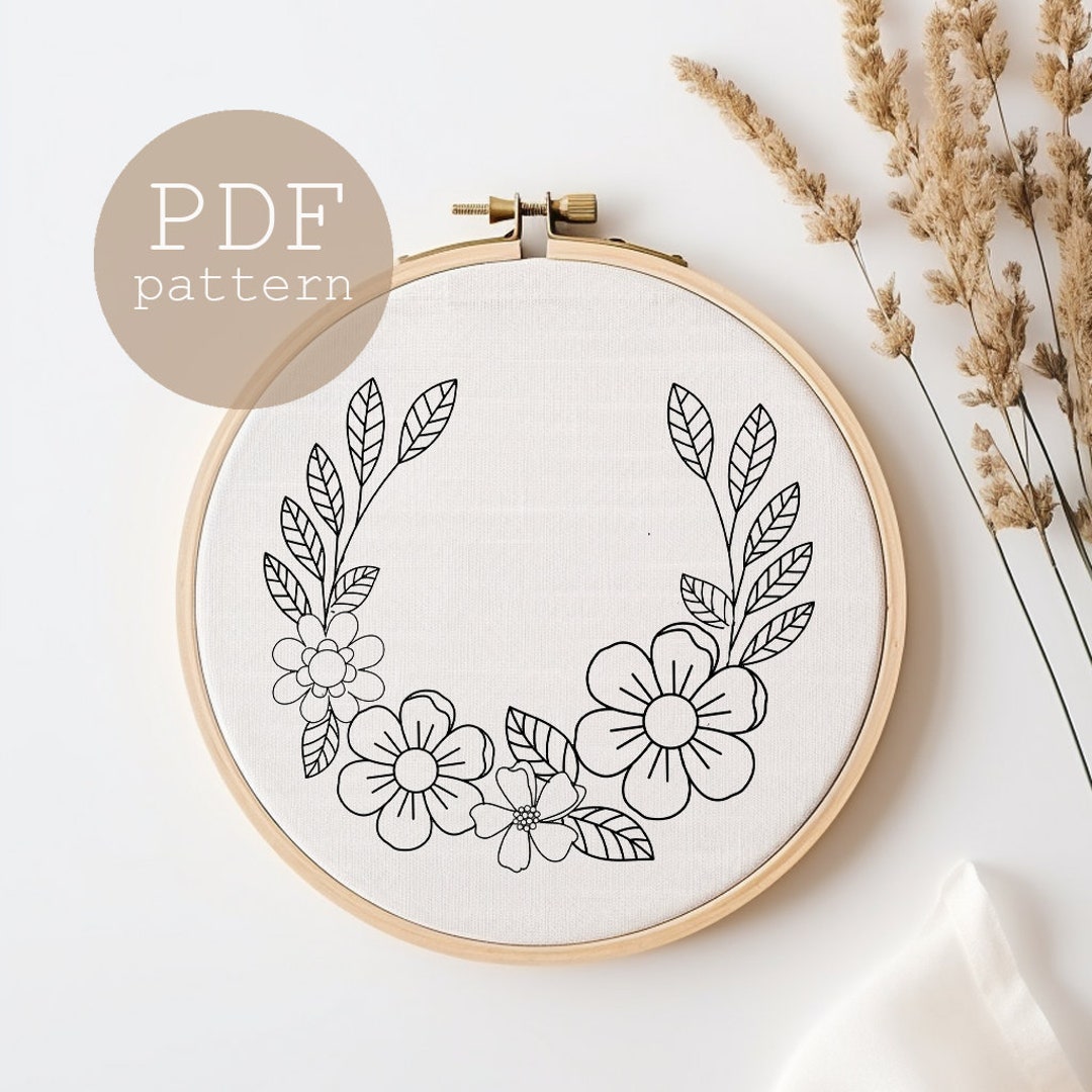Floral Wreath Embroidery Pattern, Flower Pattern, Frame Embroidery ...