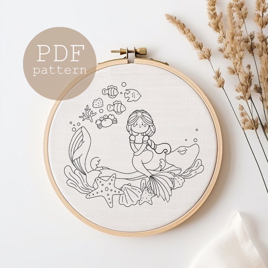 Mermaid Hand Embroidery Pattern, Instant Download, DIY Hand Embroidery ...