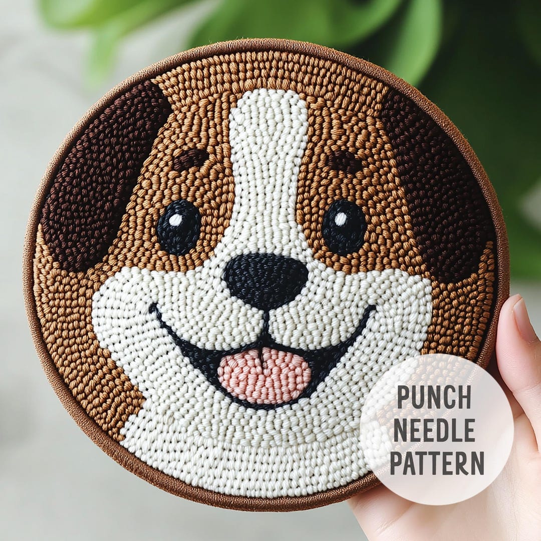 Cute Dog Coaster DIY, Punch Needle Craft, Animal Pattern, Wool ...